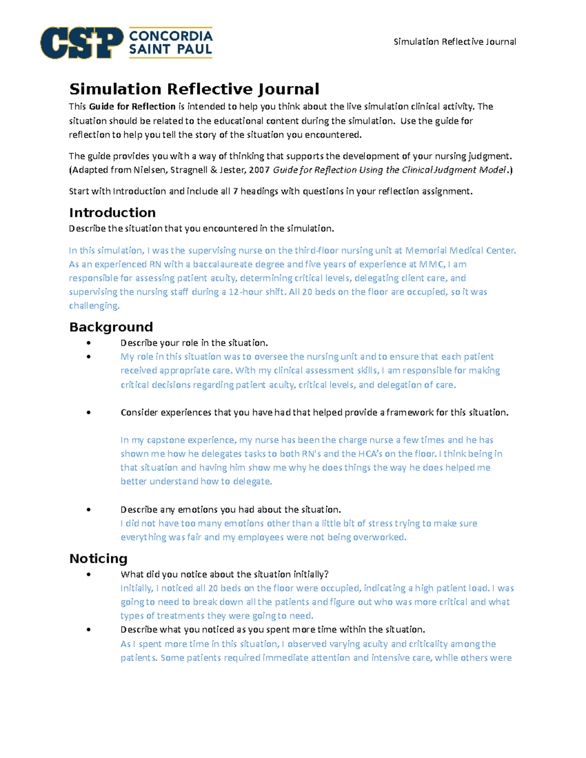 NURS 302 Simulation Reflective Journal: Insights & Growth in Nursing ...