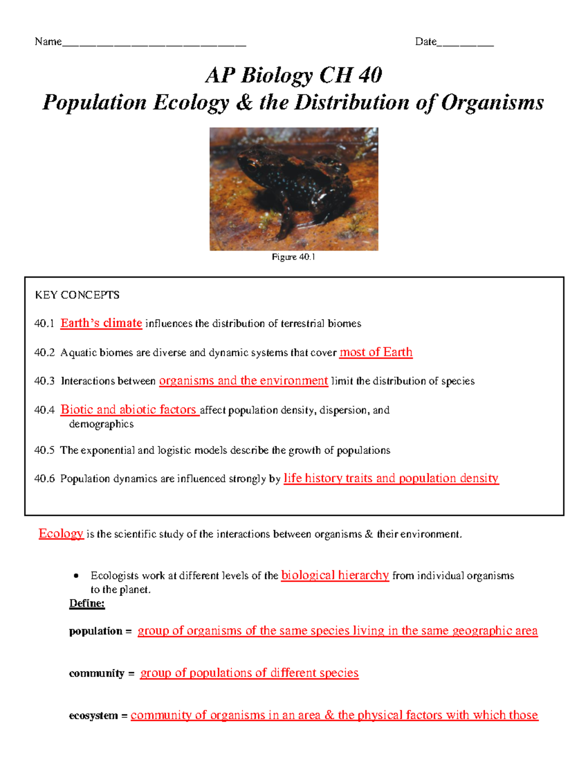 AP Biology ch 40 - Population Ecology KEY - Name ...