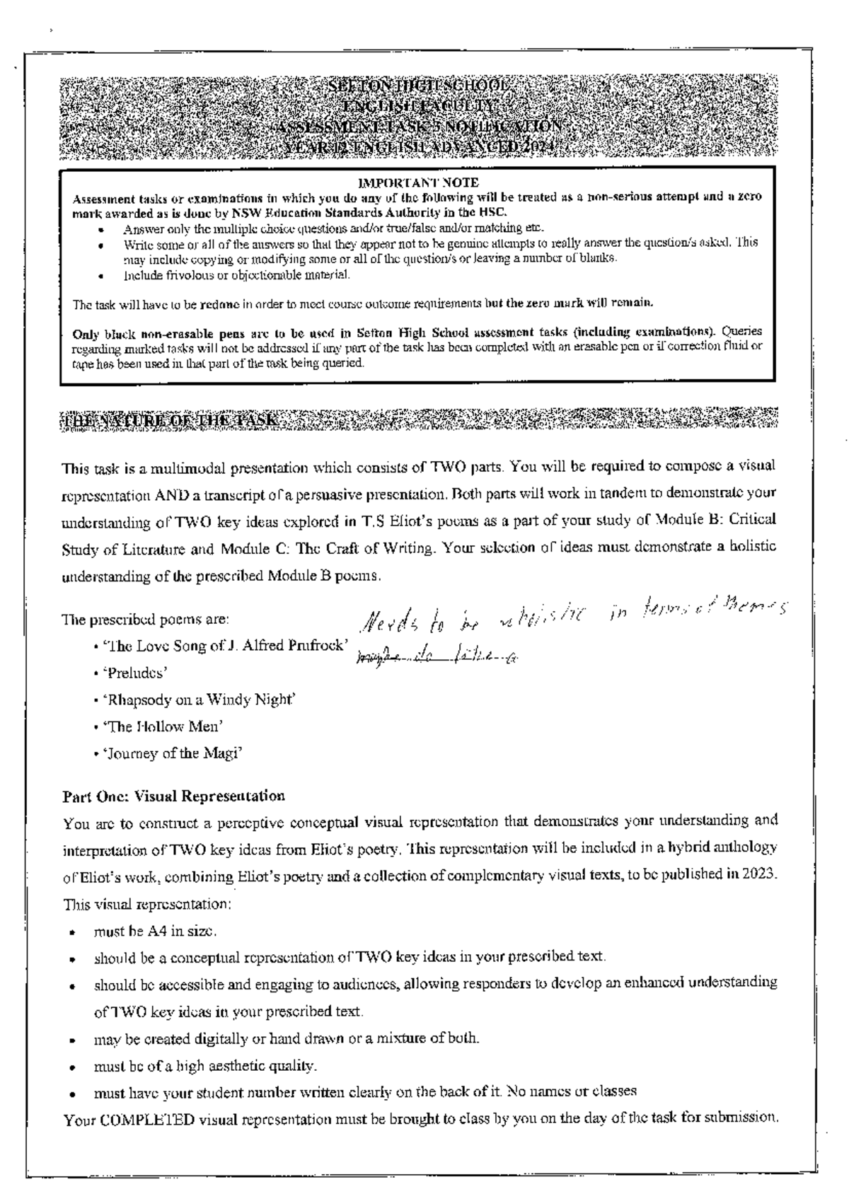Y12 English Advanced 2024: Mod B Visual Representation Task - Studocu
