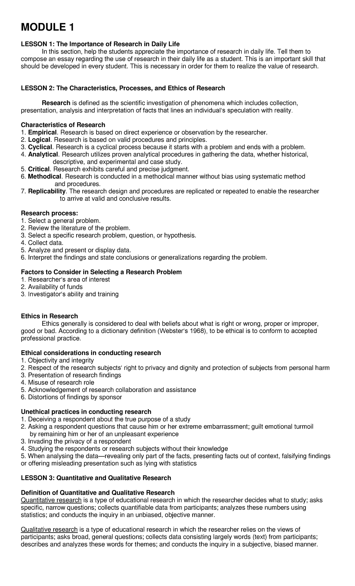 368828917 Research 1 Reviewer docx - MODULE 1 LESSON 1: The Importance ...