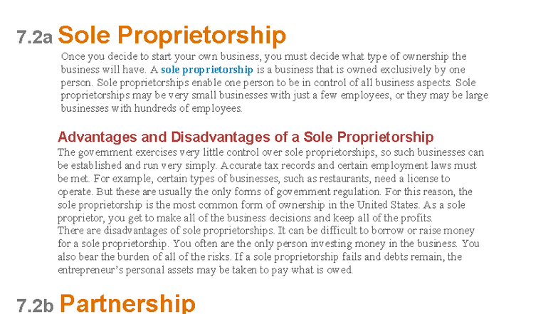 7.2 Sole Proprietorship and Partnership: Key Concepts and ...
