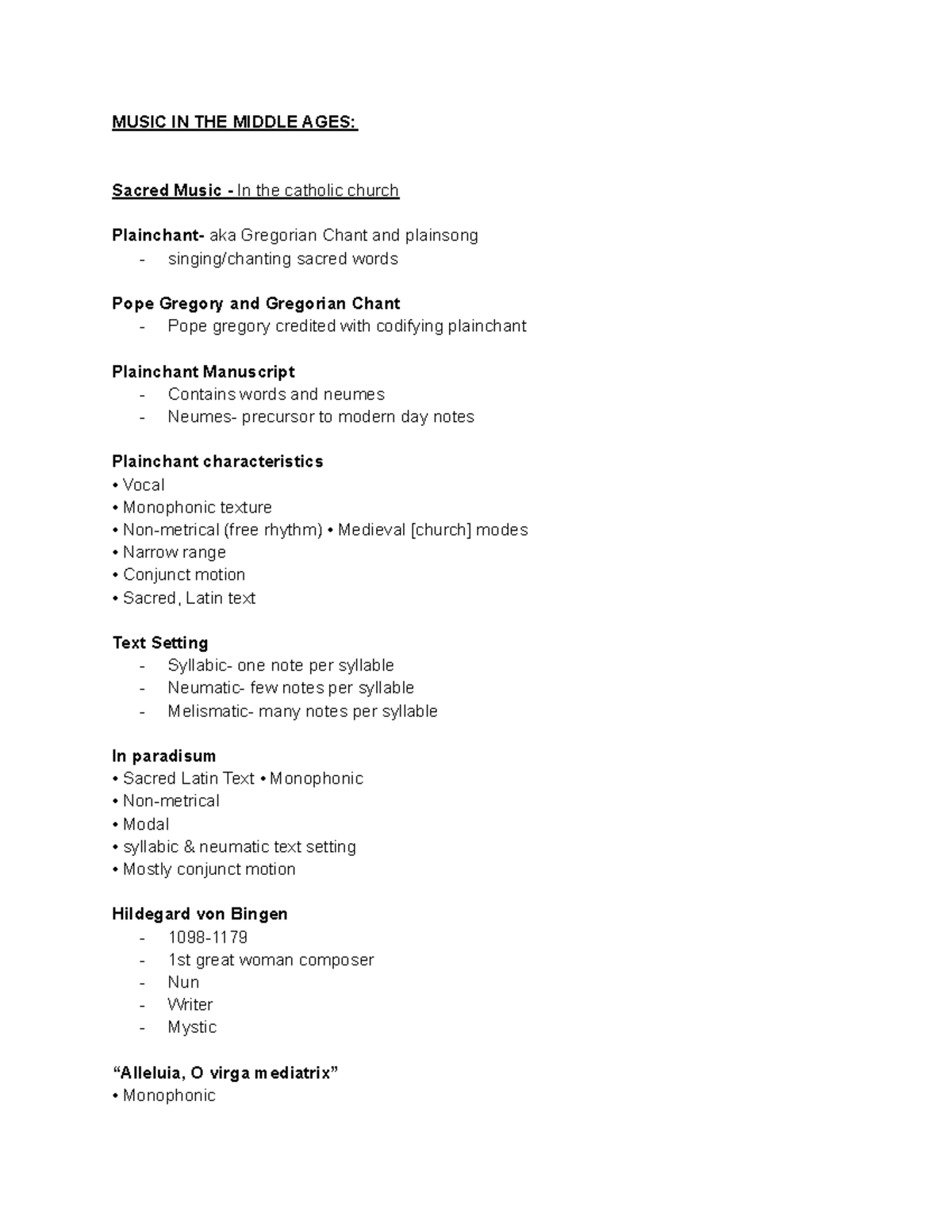 Module 2 - Music in the Middle Ages and Renaissance Notes - Studocu