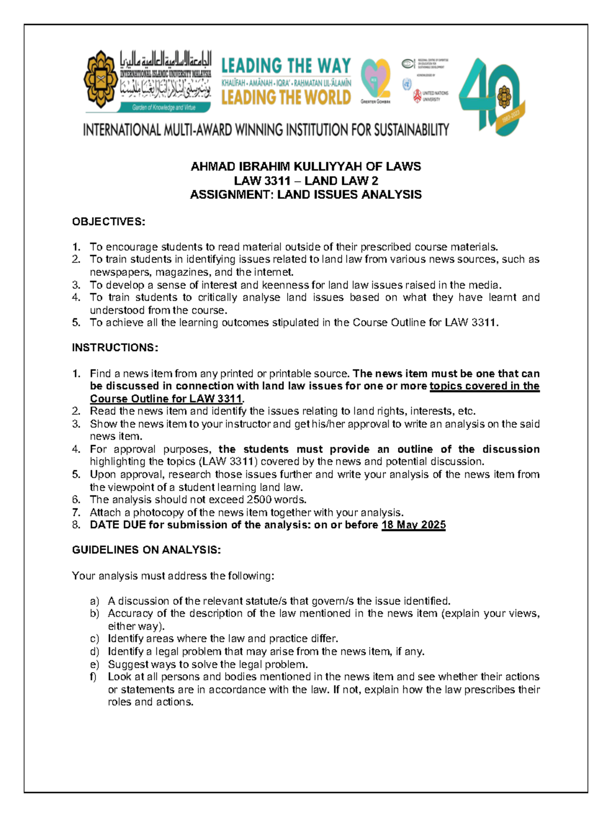 LAW 331 1 - Land Issues Analysis: Instructions and Guide for Assignment ...