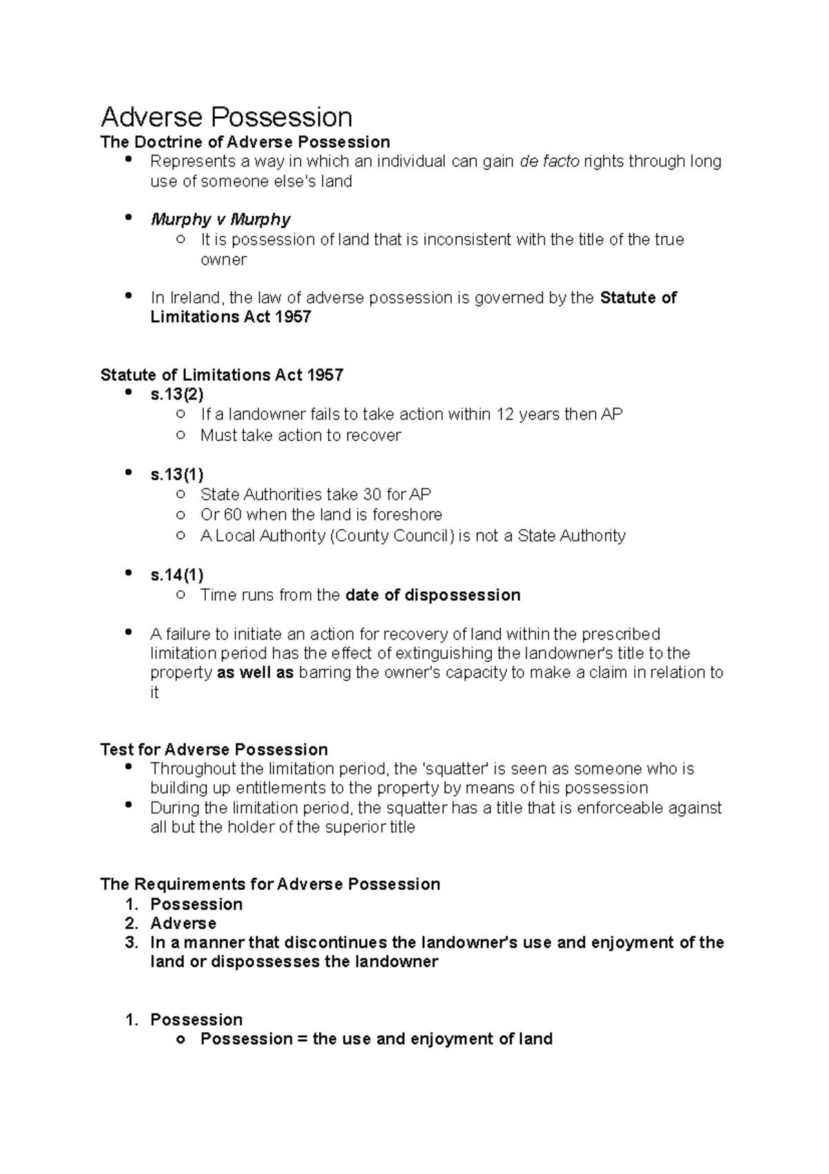 Understanding Adverse Possession in Law (Course Code: LAW101) - Studocu