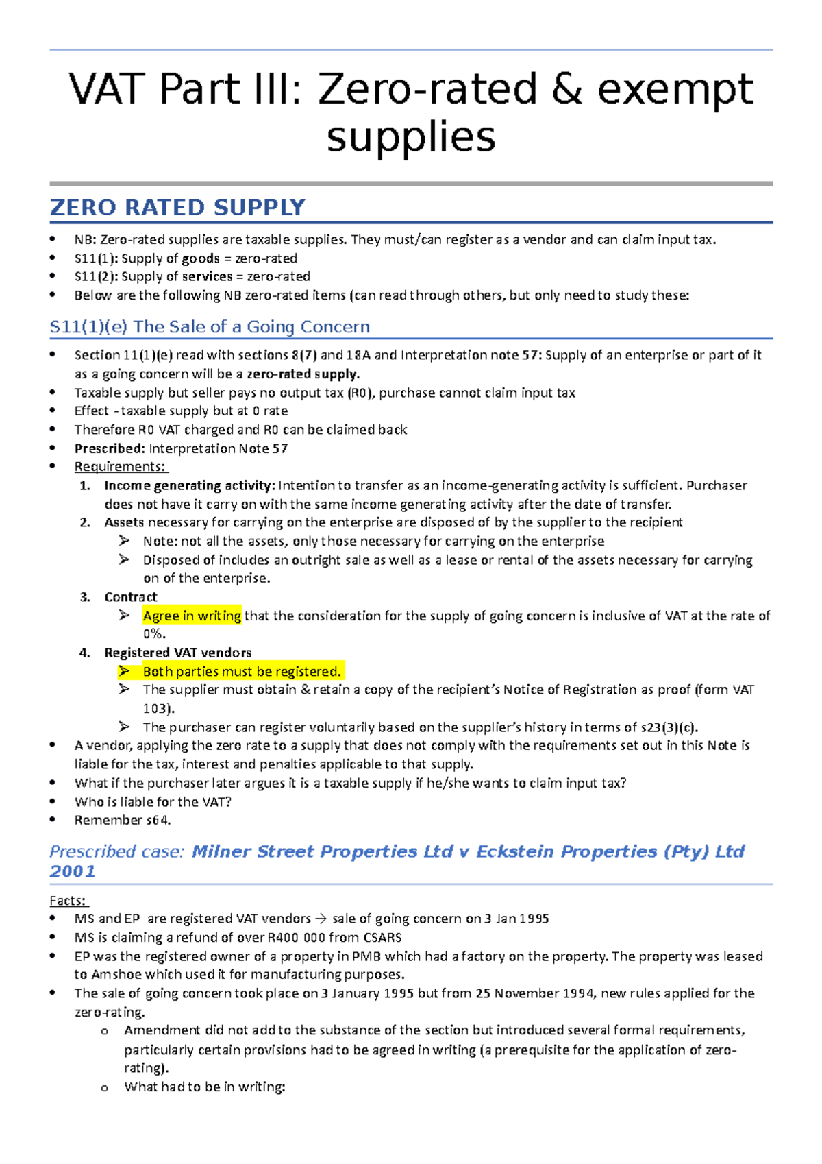 VAT Part III: Summaries on Zero-rated and Exempt Supplies - Studocu