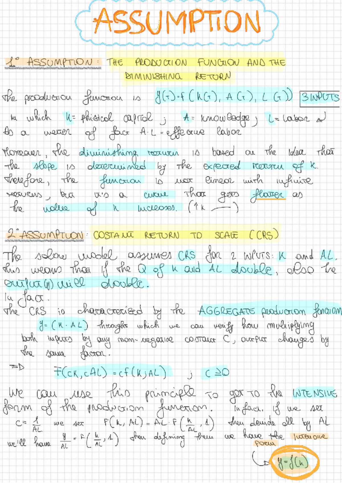 ASSUMPTIONS OF THE SOLOW MODEL: PRODUCTION FUNCTION & GROWTH ANALYSIS ...