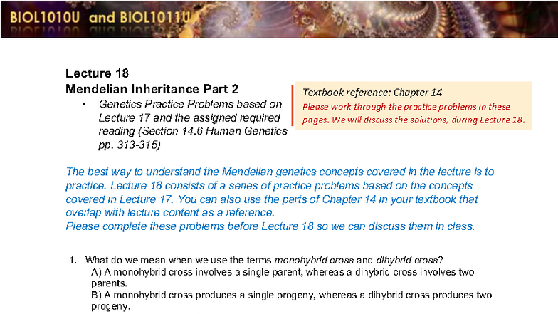 L18 Mendelian Inheritance Part 2: Genetics Practice Problems - Studocu