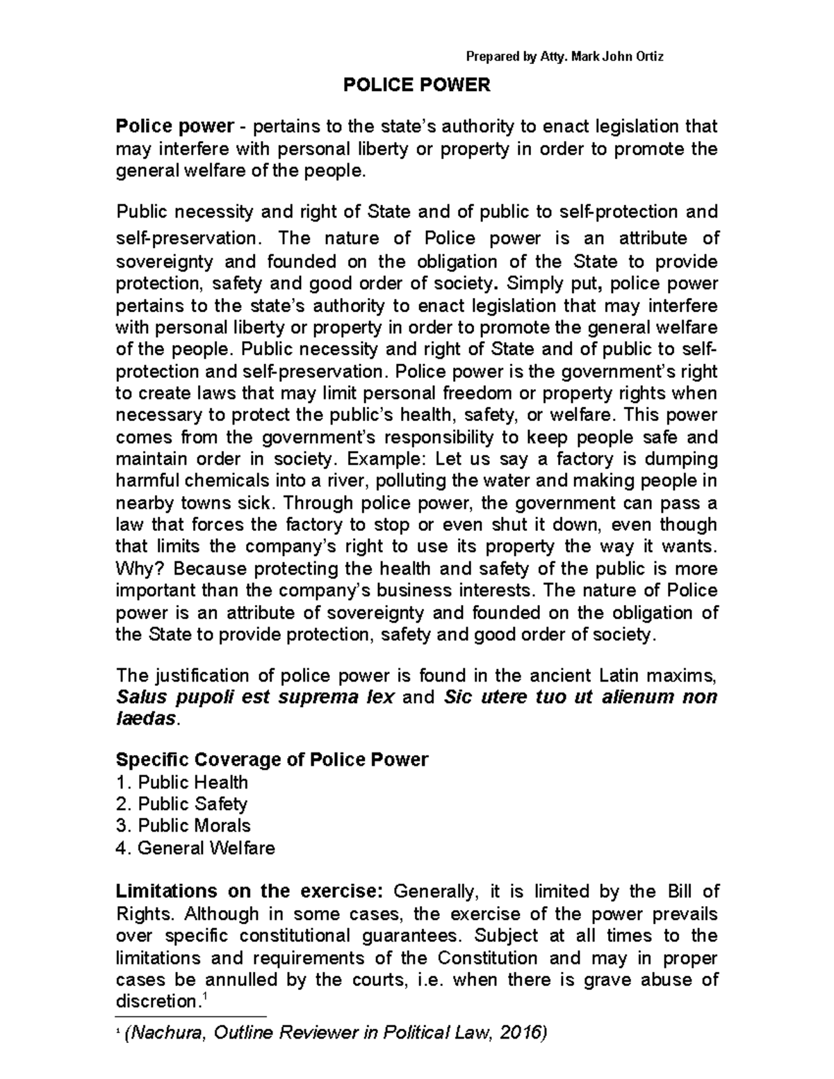 POL 101: Understanding Police Power and Its Limitations - Studocu