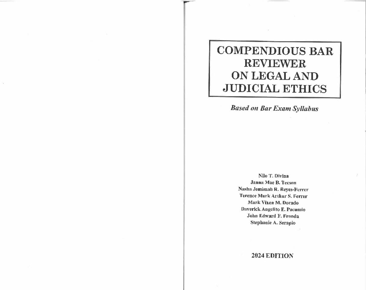 2024 Compendious Bar Reviewer on Legal and Judicial Ethics - Studocu