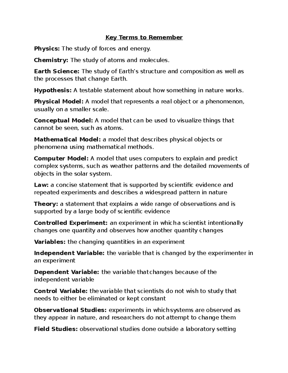 C 165 Key Terms: Essential Concepts in Physics, Chemistry, and Earth ...