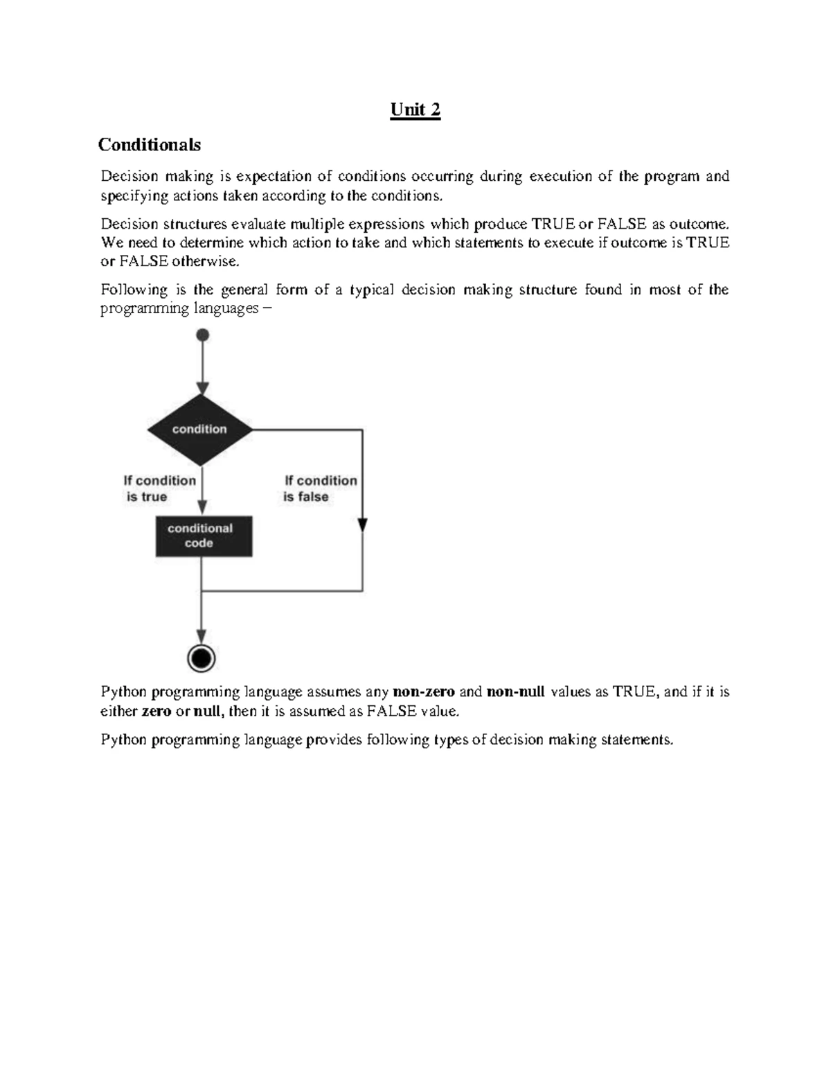 Unit 2 - Python Conditional Statements and Loops Notes - Studocu