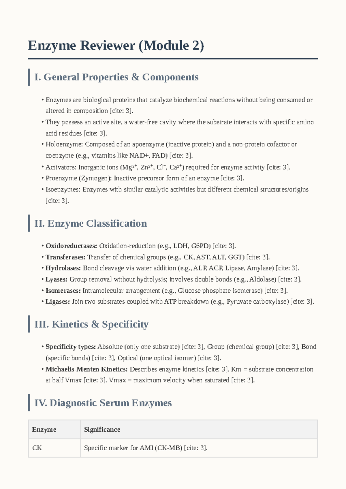 Enzyme Reviewer (Module 2): Properties, Classification, and Kinetics ...