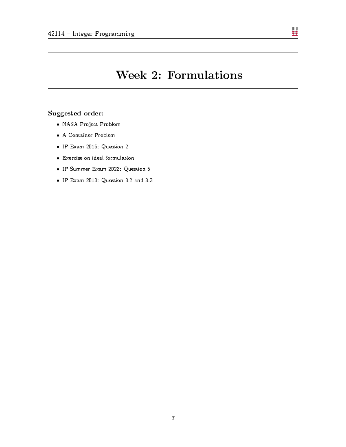 42114 Integer Programming Week 2 Exercises: NASA Project & Formulations ...