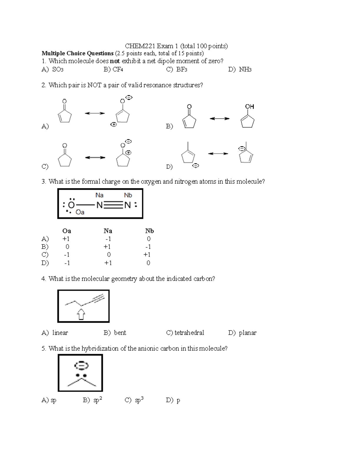 CHEM221 Exam 1 Review: MCQs & Problem-Solving Guide - Studocu