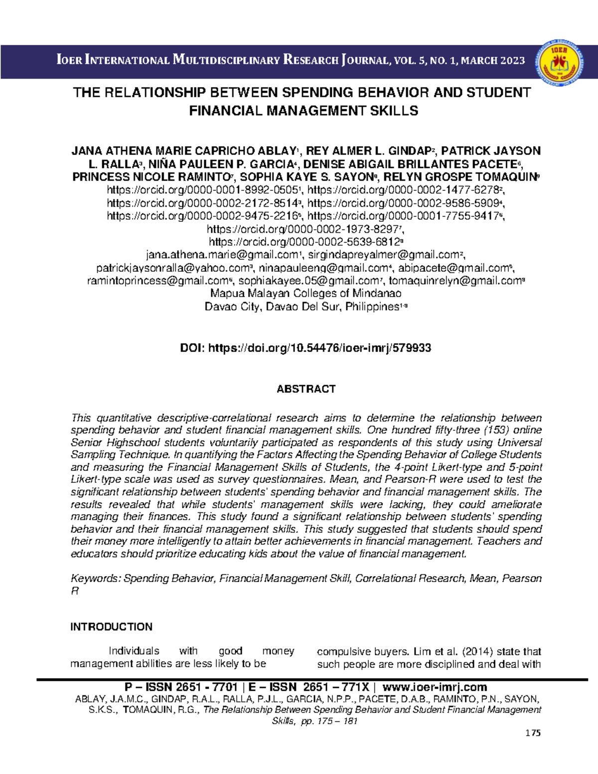 The Relationship Between Spending Behavior and Financial Management ...