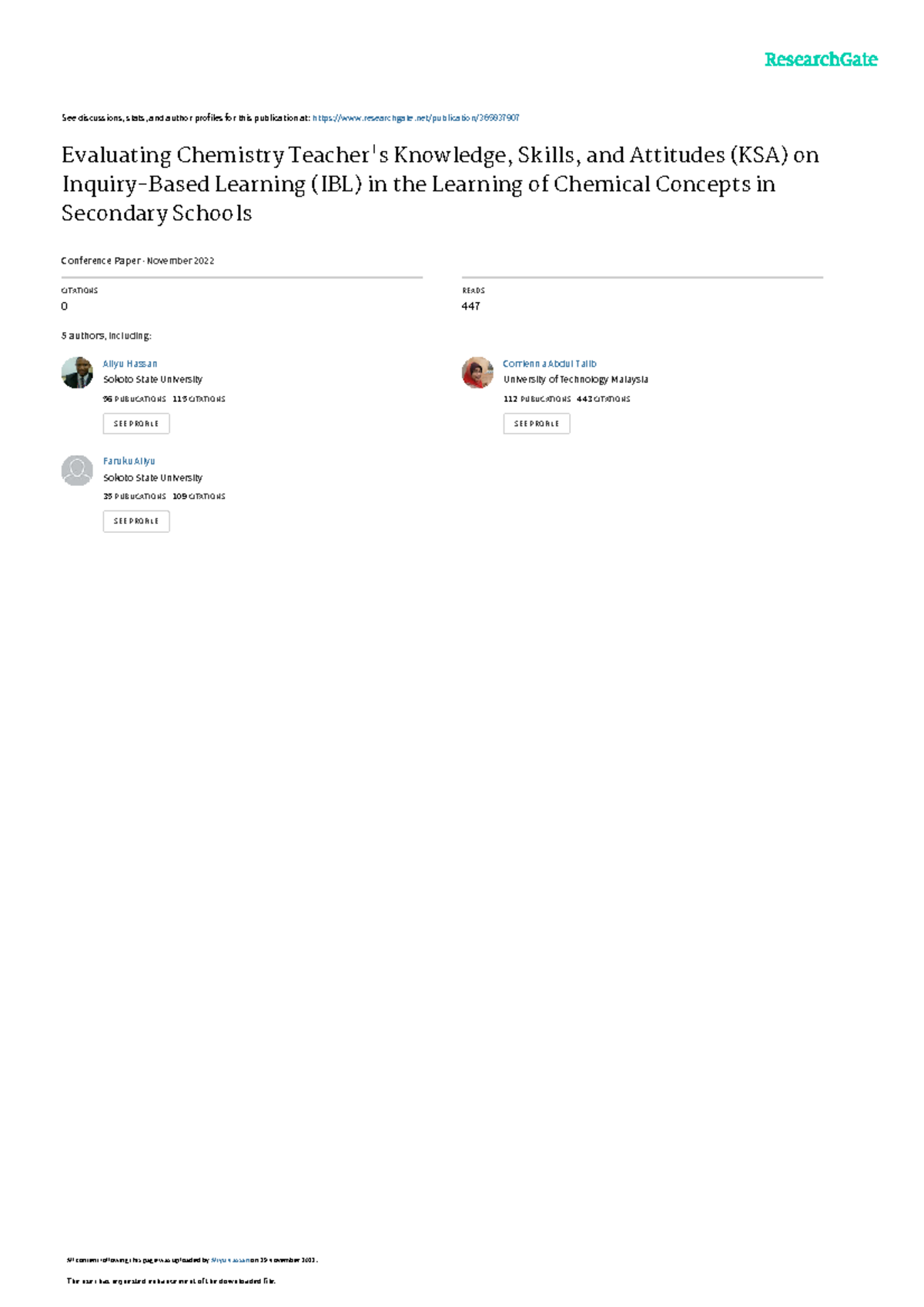Evaluating Chemistry Teachers' KSA on IBL in Secondary Education - Studocu