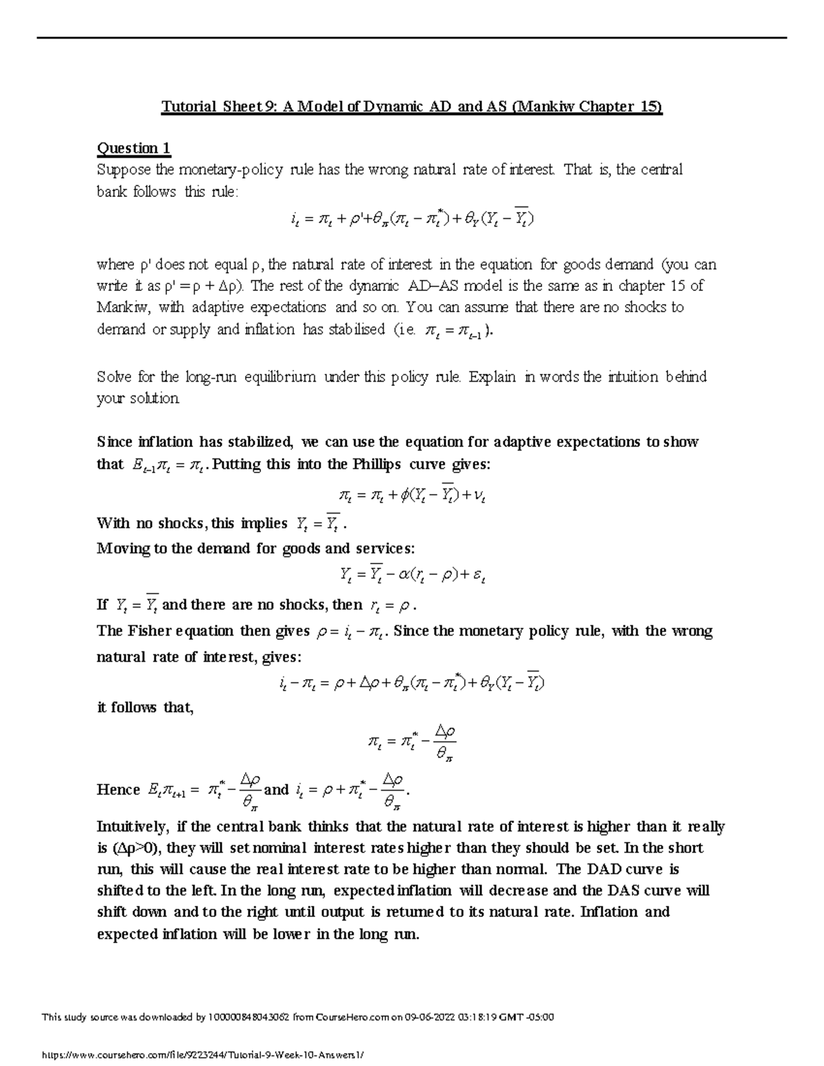 Tutorial 9 Week 10 Answers 1 - Tutorial Sheet 9: A Model of Dynamic AD ...