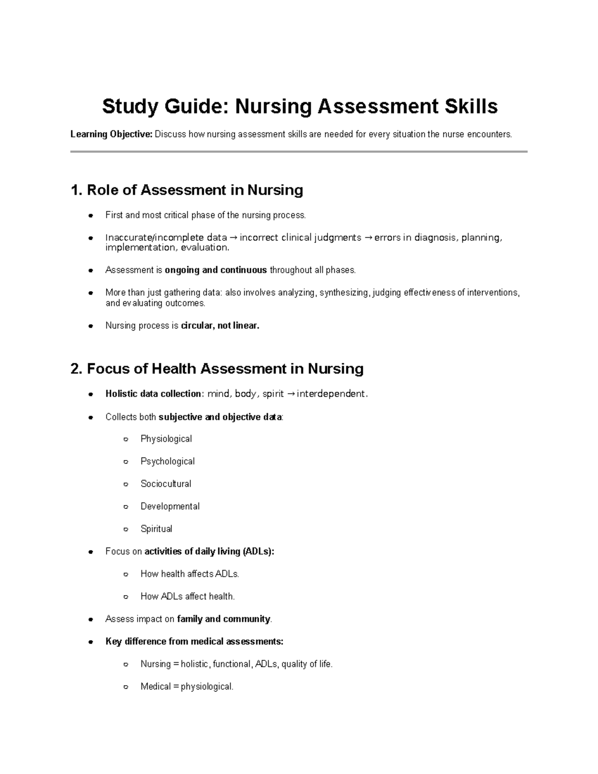 Study Guide: Nursing Assessment Skills (NUR 101) - Studocu