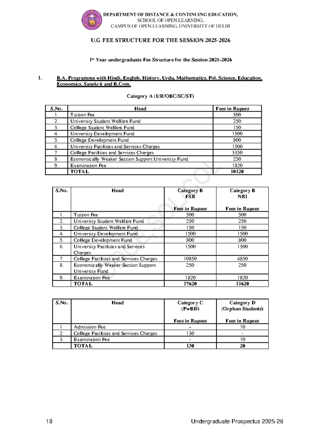 UG Fee Structure 2025-26 for 1st Year B.A. & B.Com Programs - Studocu