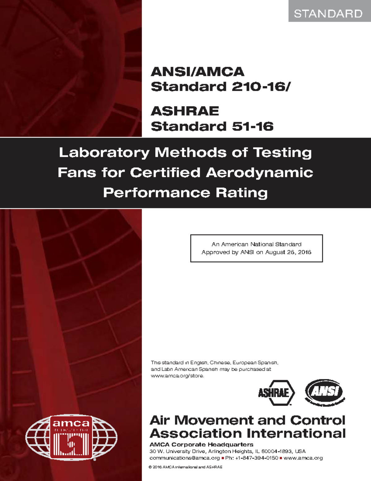 AMCA 210-2016: Standard Laboratory Methods for Fan Performance Testing ...