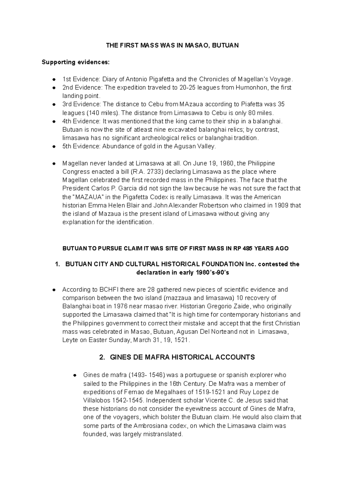 Masao, Butuan - Lecture Notes on the First Mass Controversy - Studocu