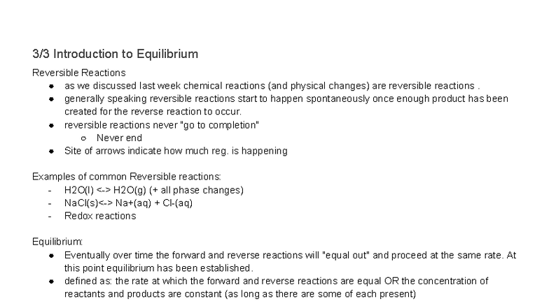 AP Chem Equilibrium: Understanding Reversible Reactions and Ksp - Studocu