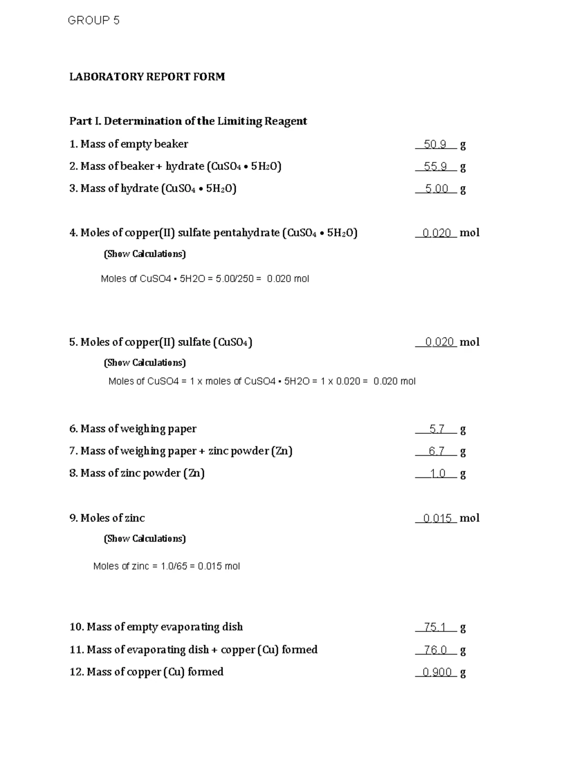 Laboratory+Report+Form+10 - CHEM 1111 - REPORT FORM Molecular Formula ...