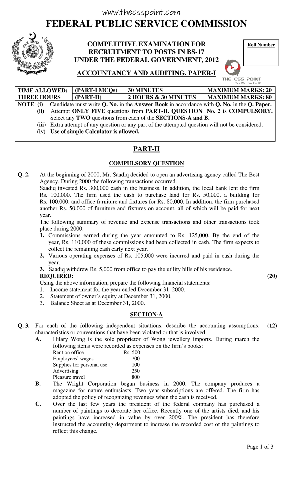 Accountancy and Auditing-2012 - FEDERAL PUBLIC SERVICE COMMISSION TIME ...