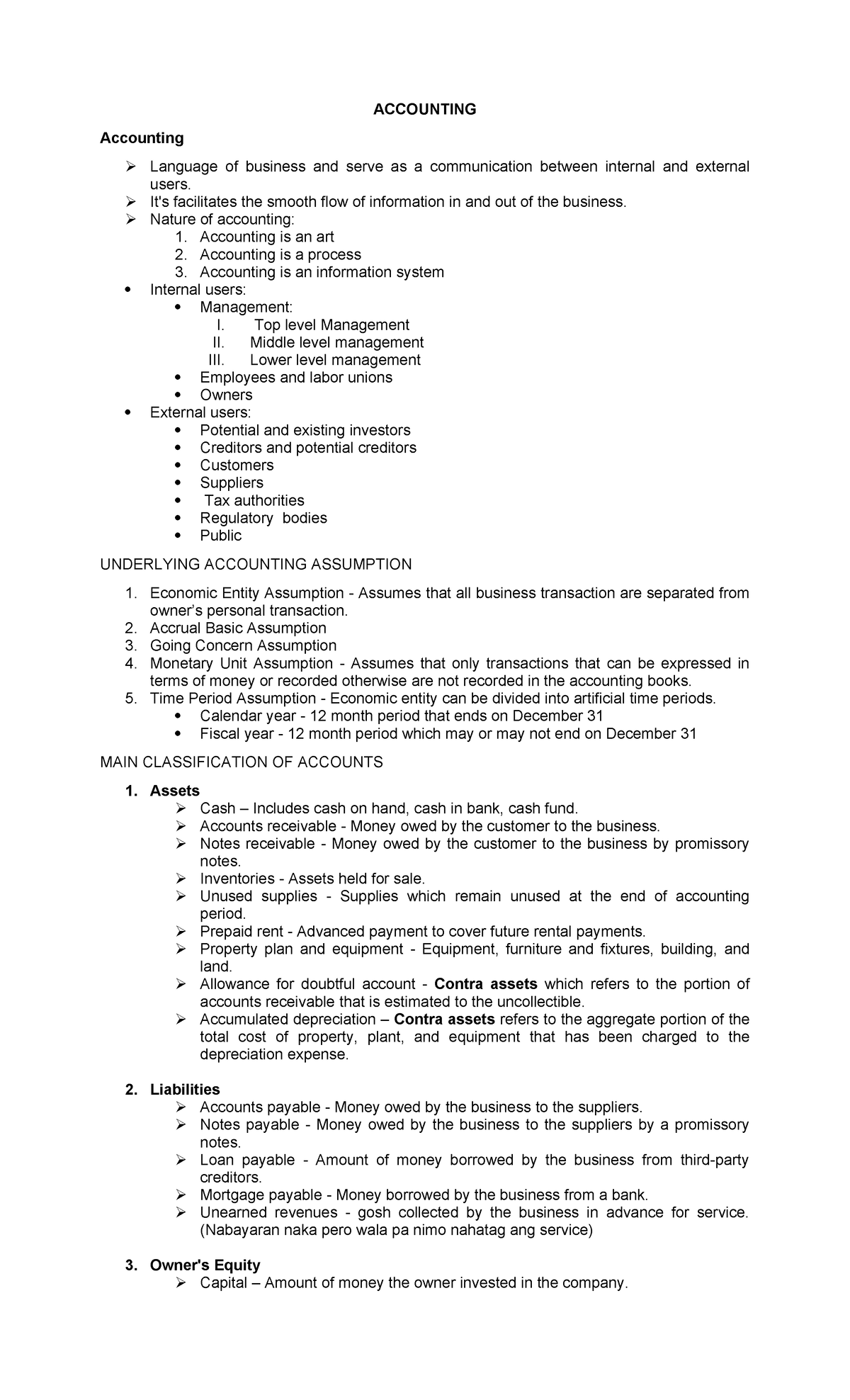 Accounting Notes - ACCOUNTING Accounting Language of business and serve ...