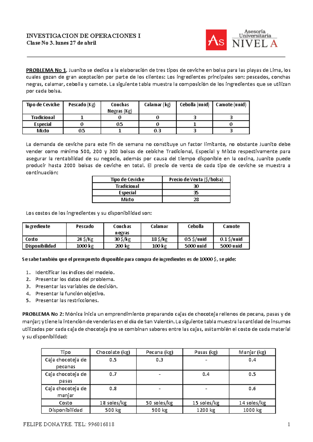 Ejercicios de Investigación de Operaciones I - Clase 3 - Studocu
