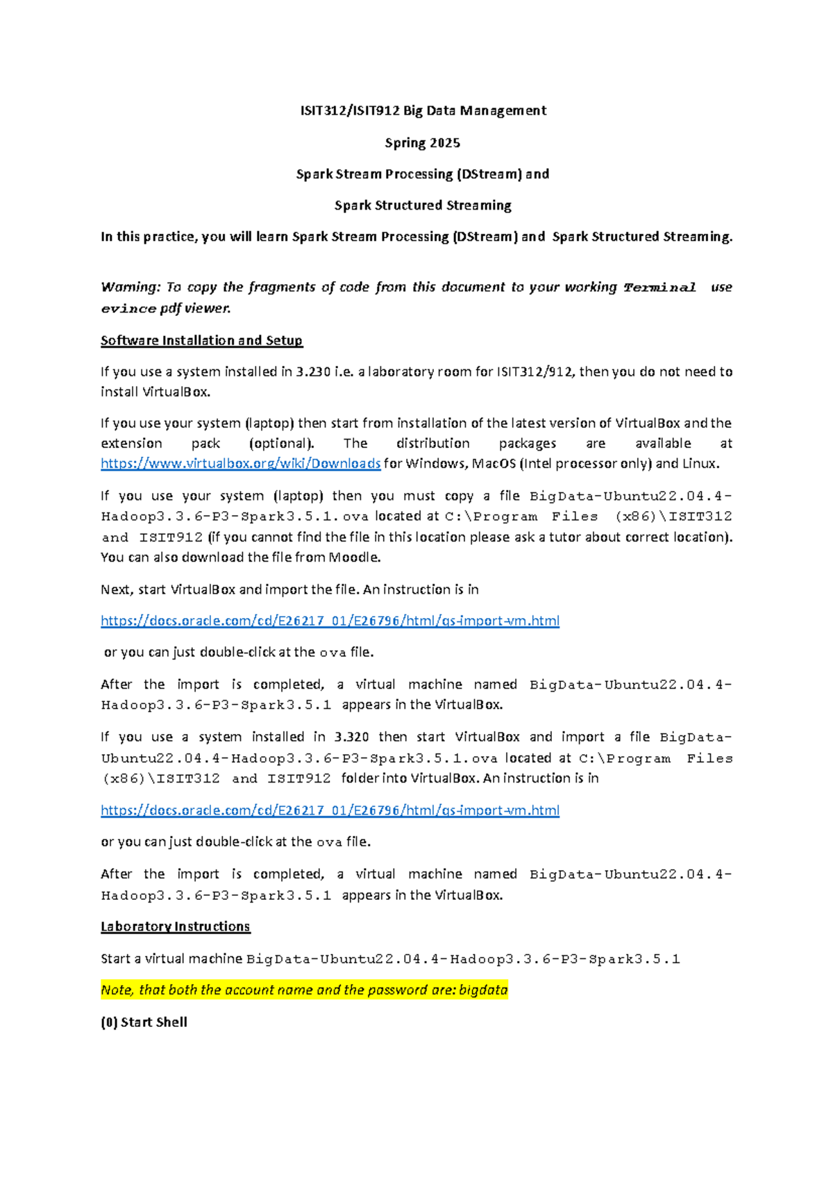 Big Data Management Lab Week 12 - ISIT912 Spark Streaming Guide - Studocu