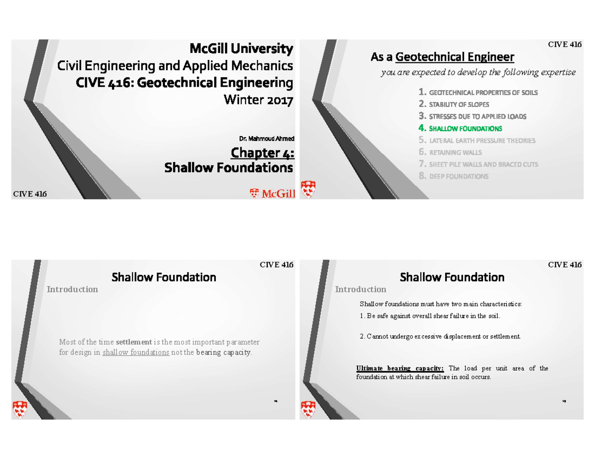 CIVE 416 Lecture 8: Understanding Shallow Foundations and Bearing ...