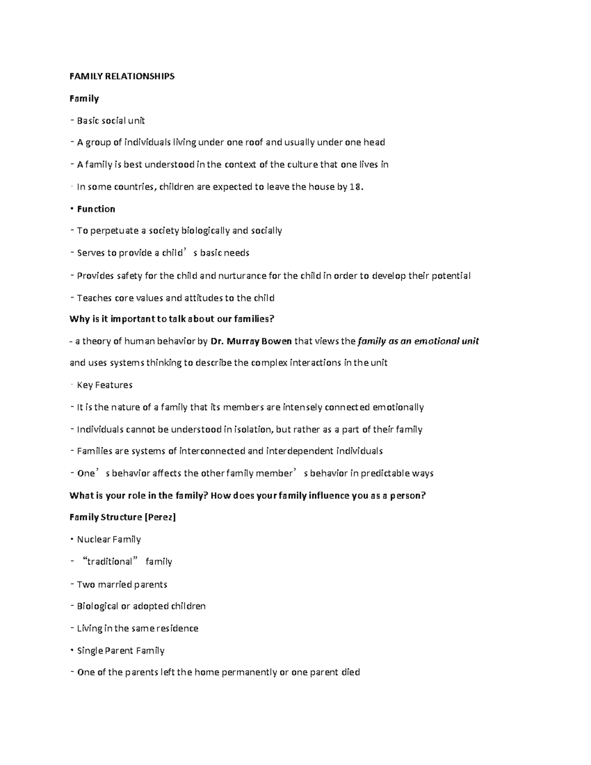 Family Relationships - FAMILY RELATIONSHIPS Family Basic social unit A ...