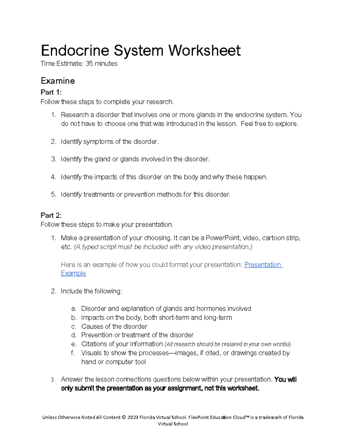 Endocrine System Disorder Research & Presentation Guide (35 min) - Studocu