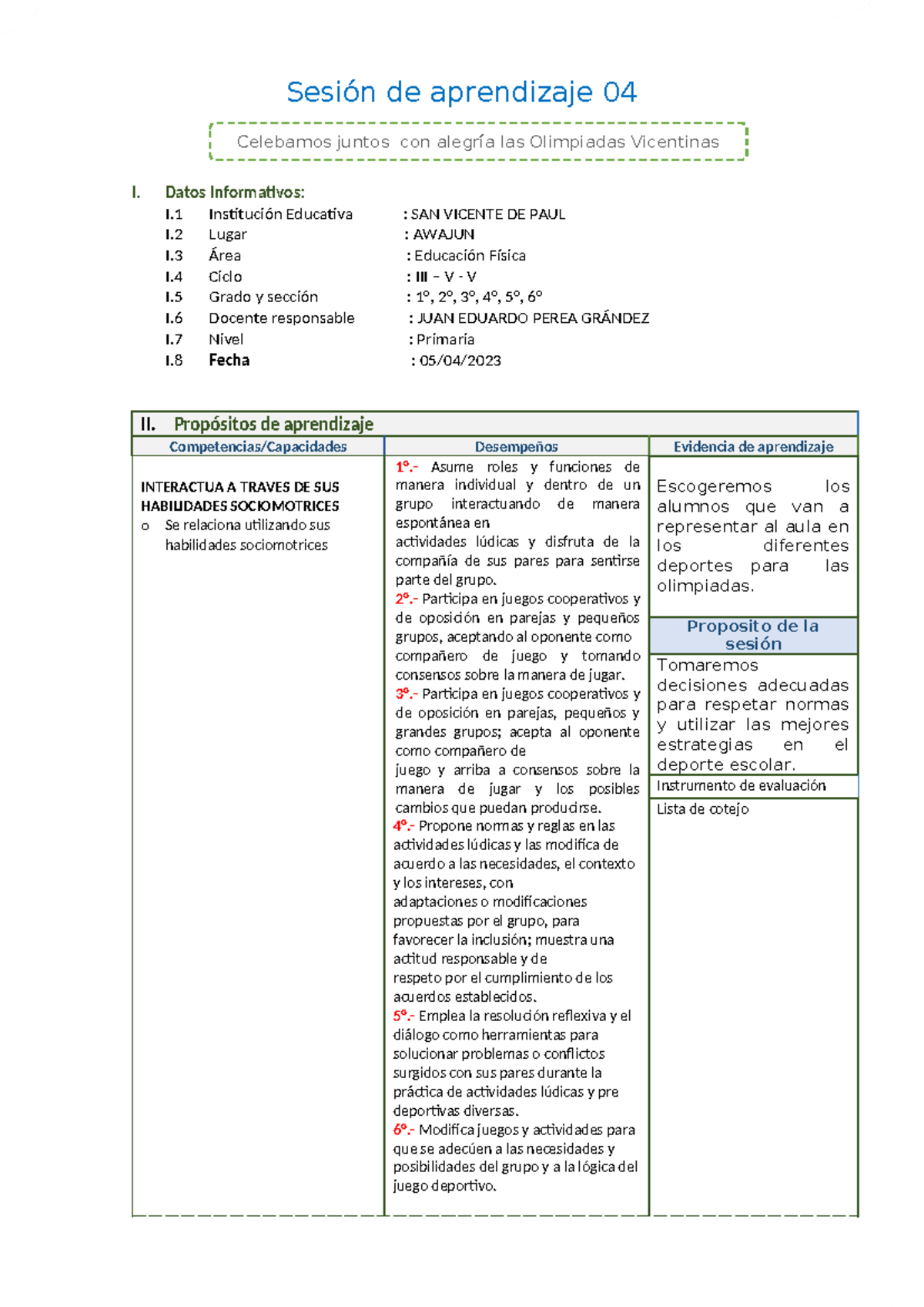 Sesión 4 - UND 1 - Aprendizajes y Juegos Olímpicos en Educación Física ...