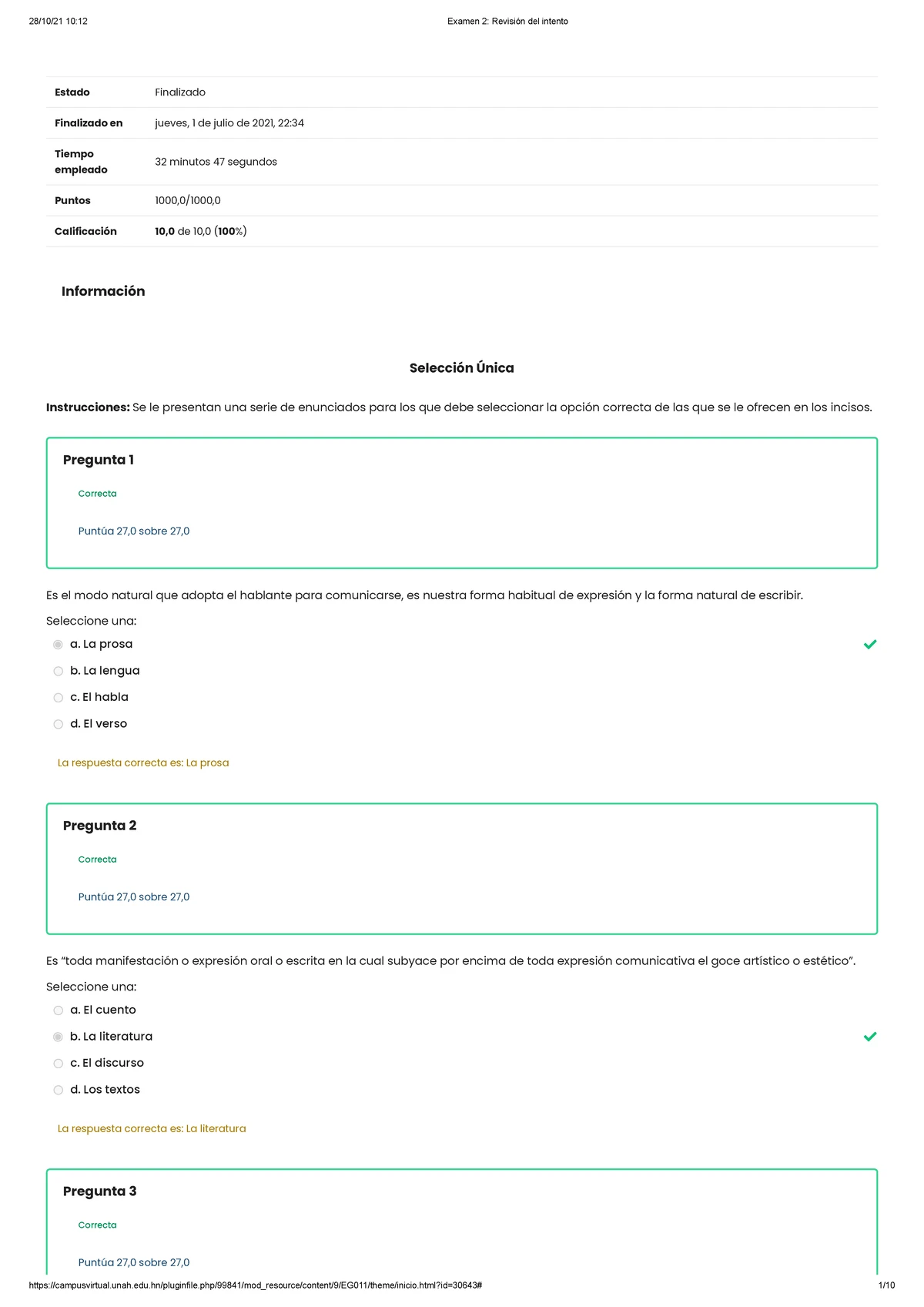 Actividad 8 - Cuestionario - Español General EG011 - Área personal - Cursos - EN CURSO ...
