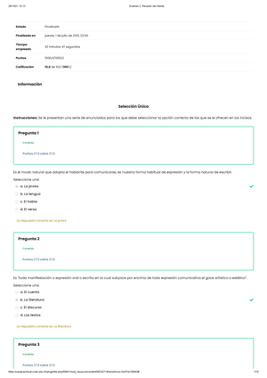 Examen 1 Español General - Comenzado el viernes, 24 de febrero de 2023 ...