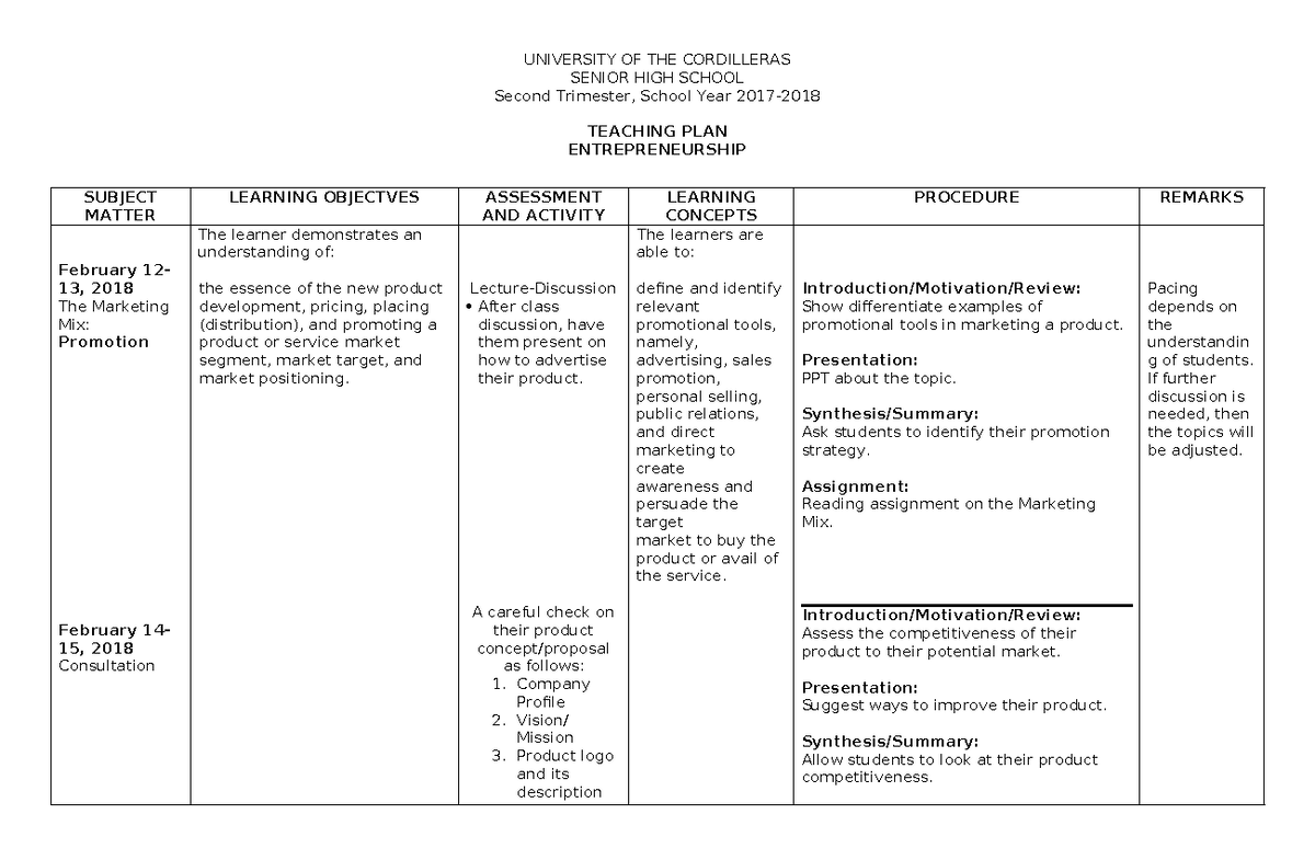 Lesson Plan Week 12 - UNIVERSITY OF THE CORDILLERAS SENIOR HIGH SCHOOL ...
