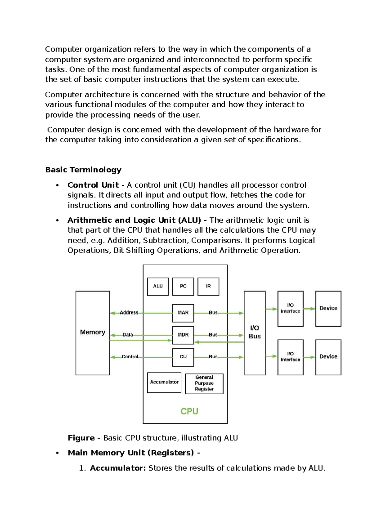 Basic Computer Organization Overview (CS101) - Studocu