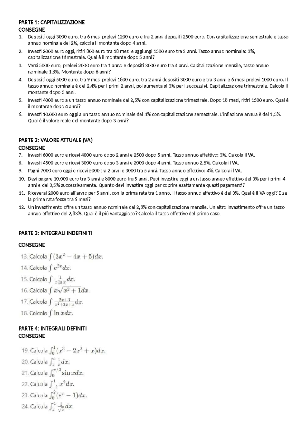 Esercitazione Matematica: Capitalizzazione e Valore Attuale (MAT101) - Studocu