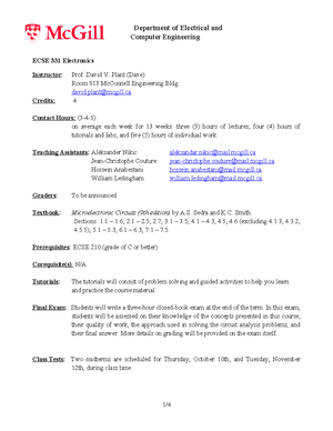 Winter 2024 midterm 1 - Midterm 1 Examination ECSE 331 : Electronics ...