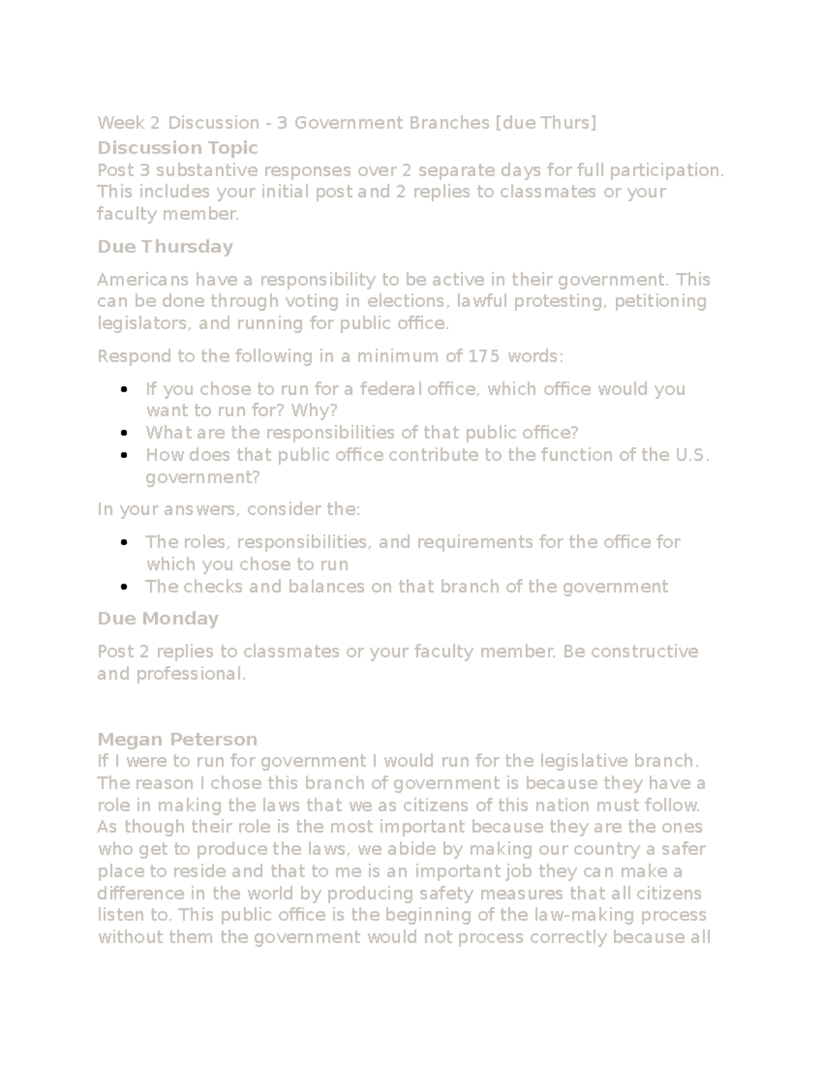 Wk 2 Discussion 3 Government Branches - Week 2 Discussion - 3 ...