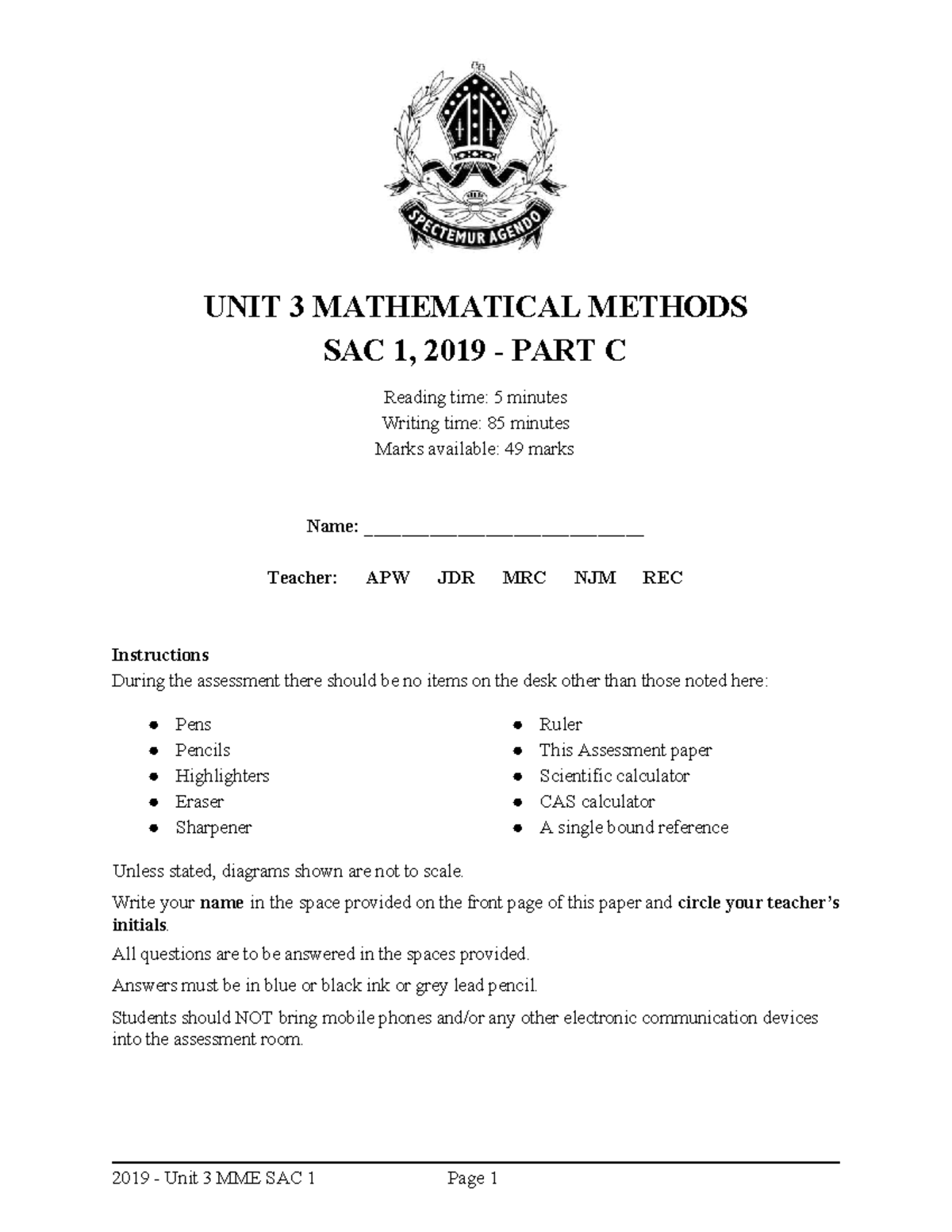 CGS 2019 Unit 3 MME SAC 1 - Practice Assessment Guide - Studocu