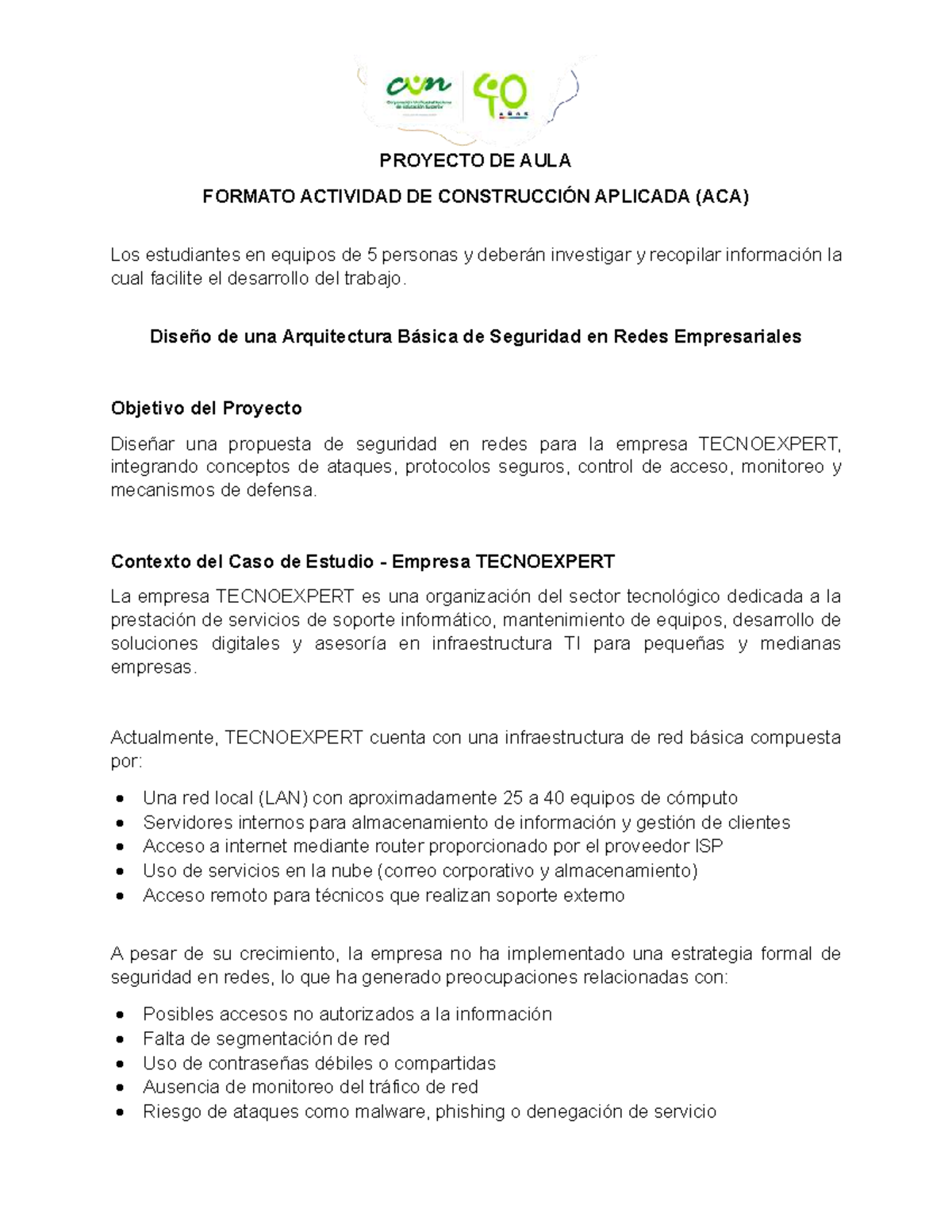 Proyecto Final de Aula ACA: Seguridad en Redes para TECNOEXPERT - Studocu