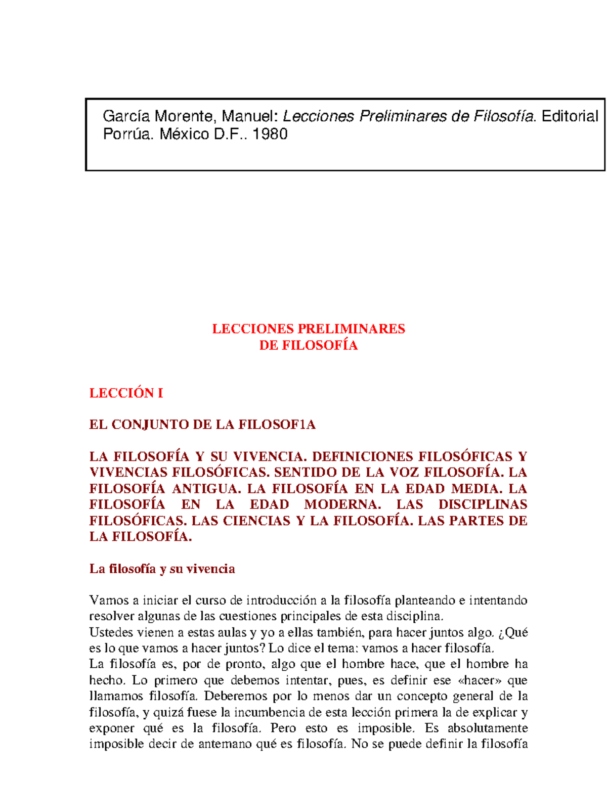LECCIONES PRELIMINARES DE FILOSOFÍA - UNIDAD 1.2 - GARCÍA MORENTE - Studocu