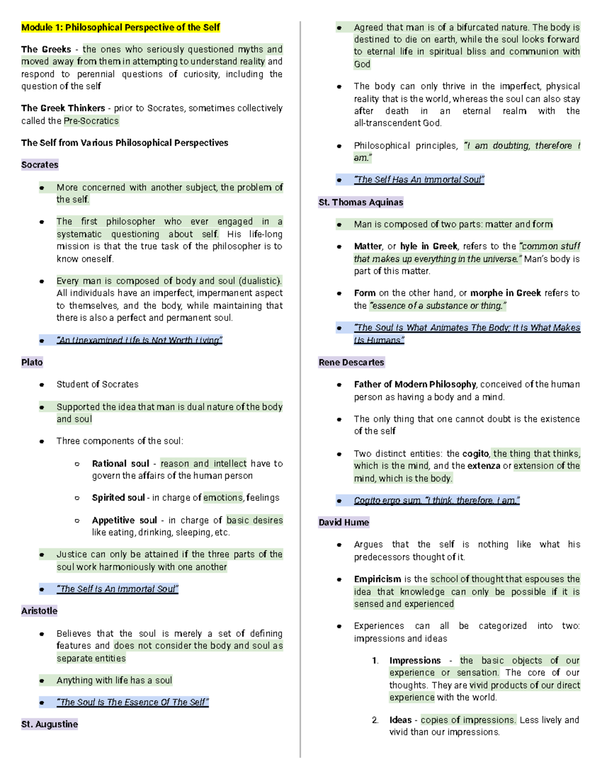 Philosophical Perspectives of Self: UTS Modules 1-5 Review - Studocu