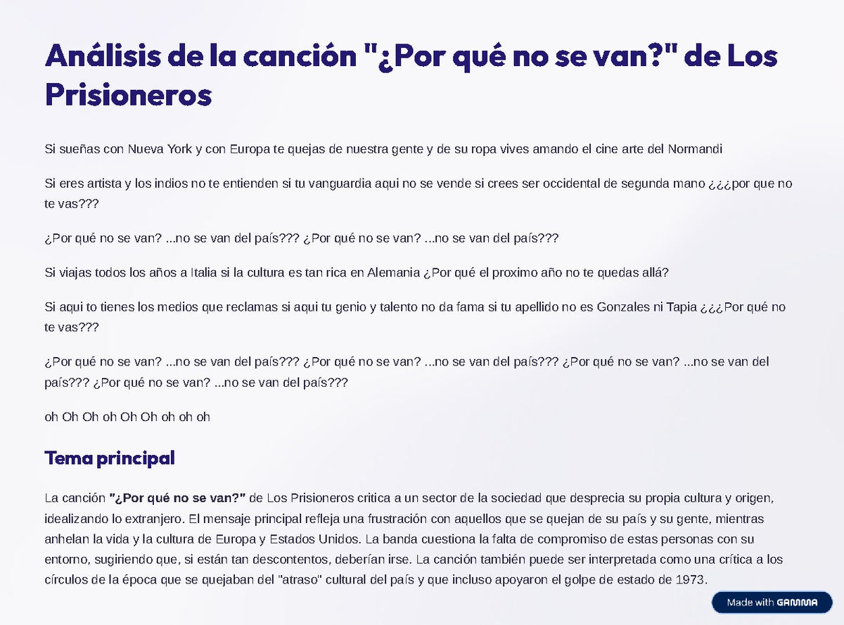 Análisis de la canción "¿Por qué no se van?" de Los Prisioneros - Studocu