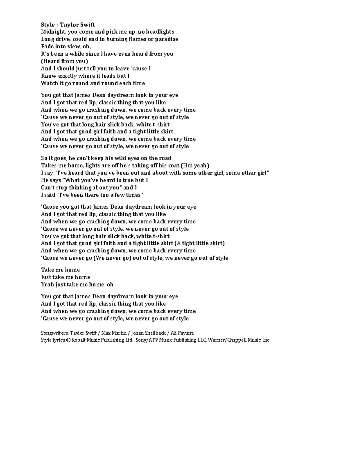 Taylor Swift Lyrics: Style & Wildest Dreams Analysis - Studocu