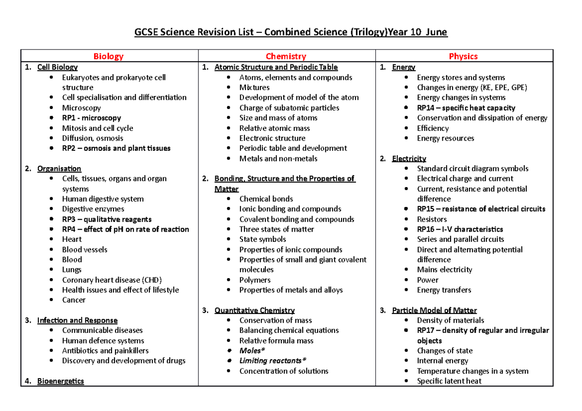 GCSE Science Revision Guide - Combined Science Year 10 - Studocu