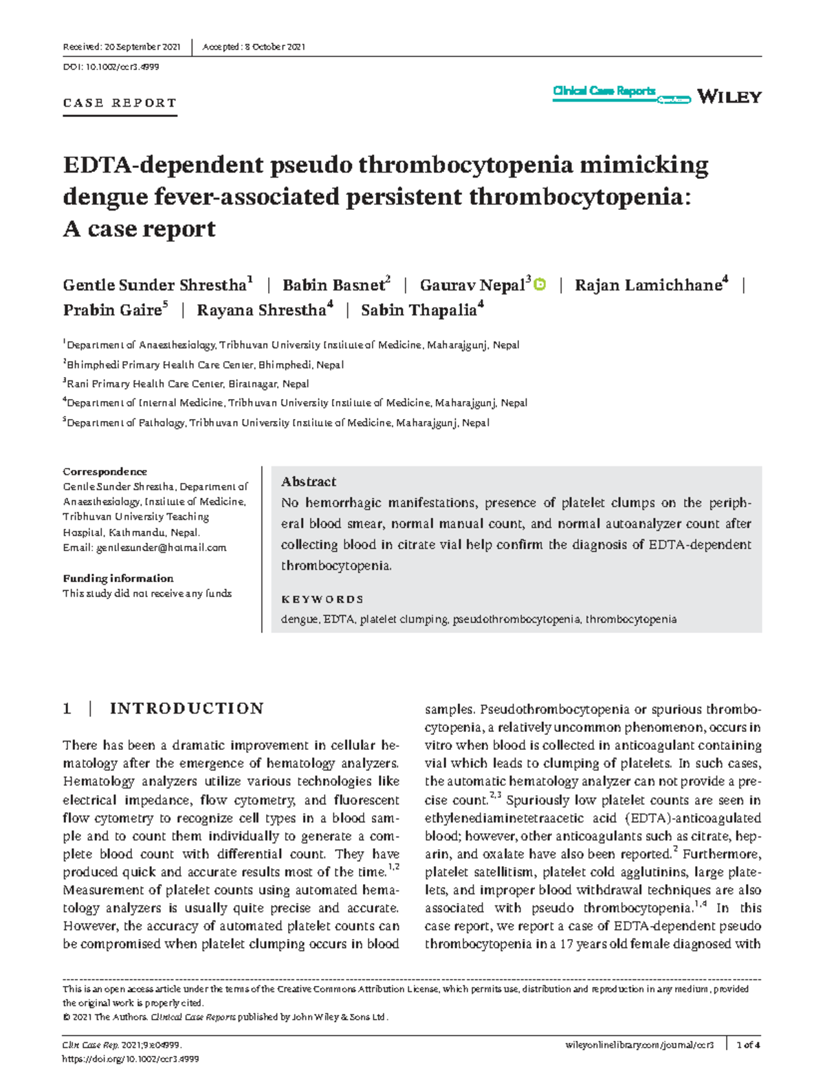 Case Report: Pseudo Thrombocytopenia Mimicking Dengue (EDTA) - Studocu